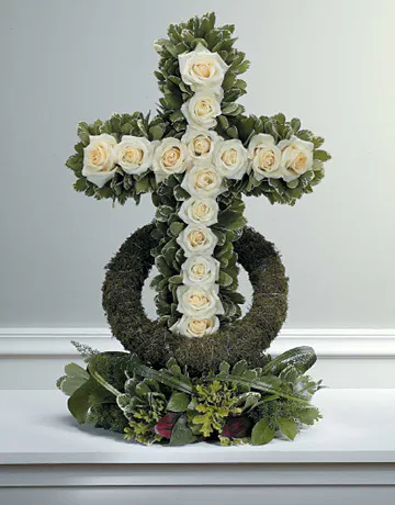 White Rose Cross with Moss Ring | Palm Beach Gardens (FL) Same-Day ...
