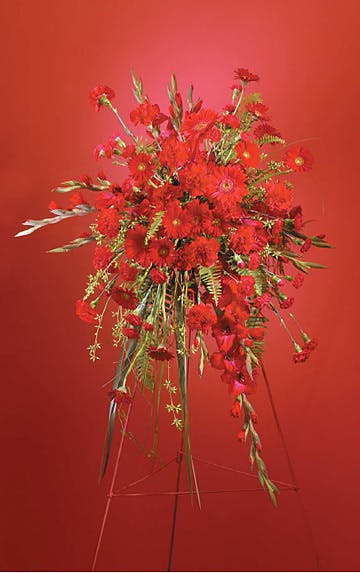 Red Standing Spray | Palm Beach Gardens Funeral Flowers